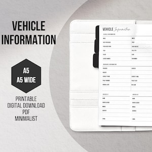 Vehicle Information Log, Printable Car Info Sheet, Minimalist Insert ...