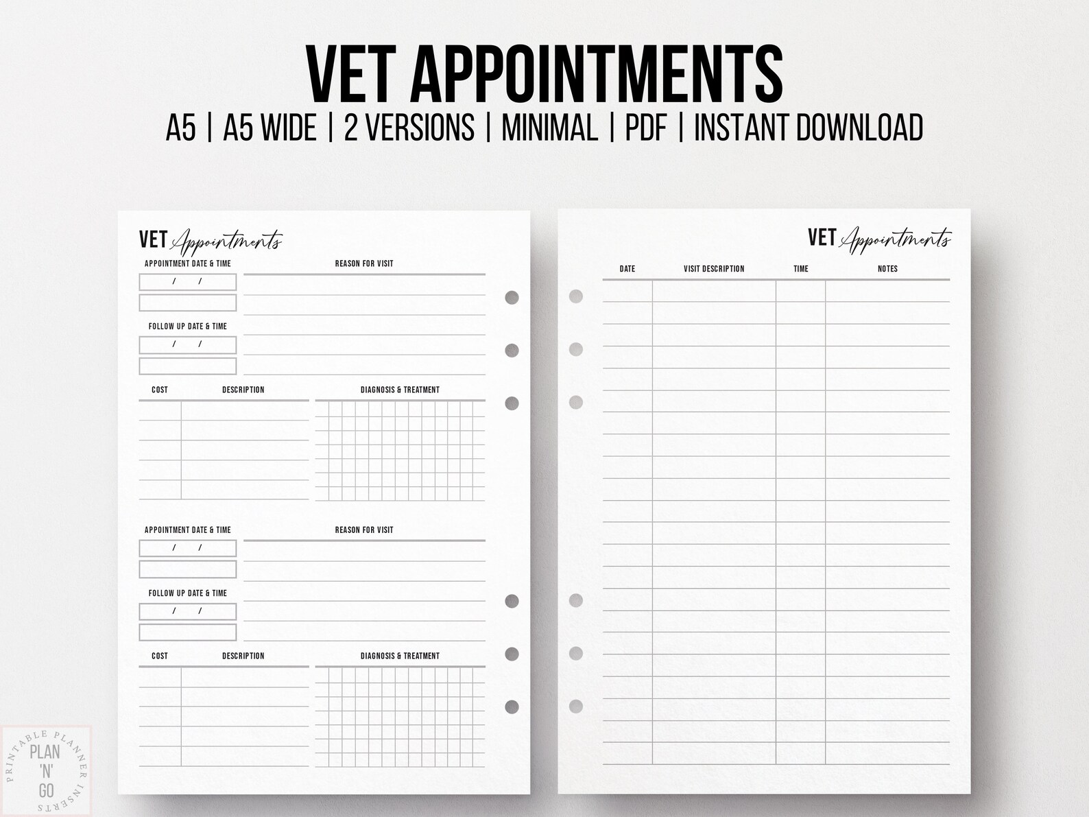 Vet Appointment Tracker, Printable Vet Visit, Pet Information ...