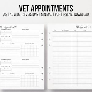 Vet Appointment Tracker, Printable Vet Visit, Pet Information ...