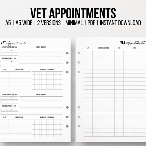 Printable Vet Visit Vet Appointment Tracker Pet Health - Etsy UK
