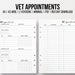 Vet Appointment Tracker, Printable Vet Visit, Pet Information ...