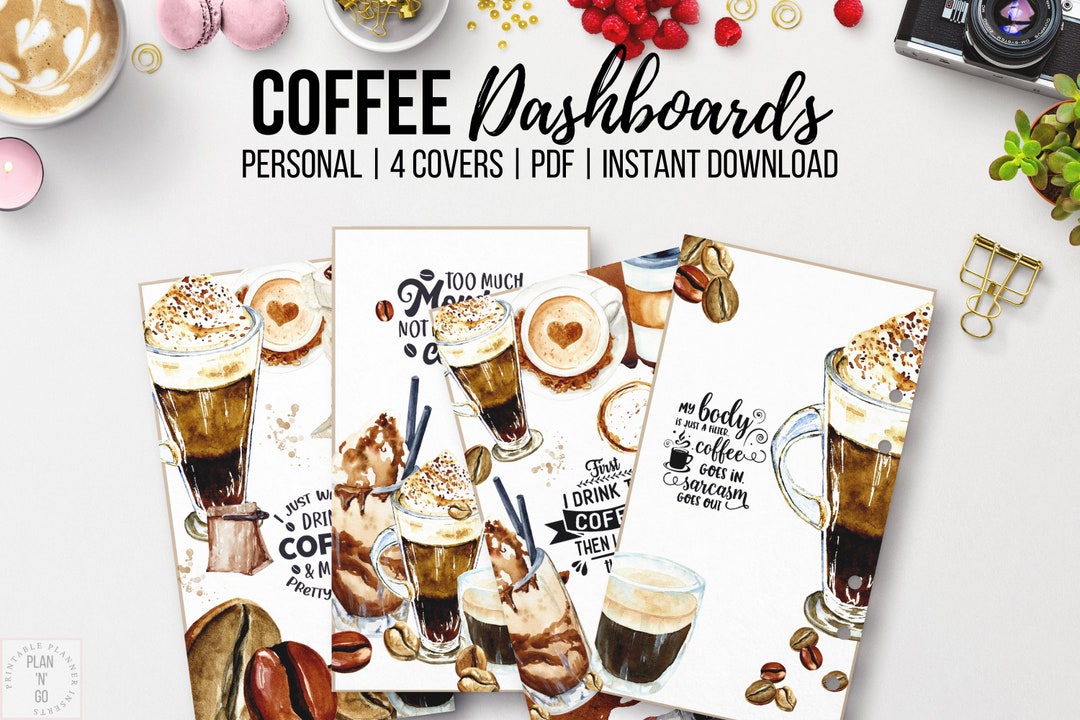 Coffee Dashboard, Printable Coffee Planner Cover, Personal Size Planner ...