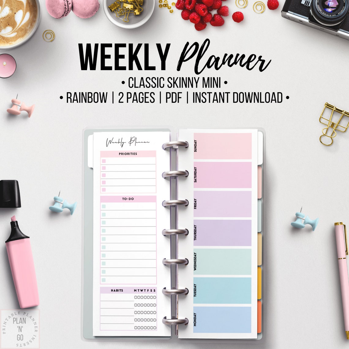 Skinny Mini, Weekly Horizontal Printable, Weekly Undated Planner Insert ...