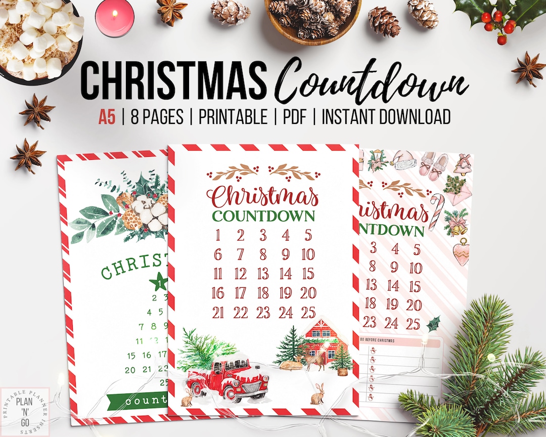 Christmas Countdown, Printable Advent Calendar, Days Until Christmas ...