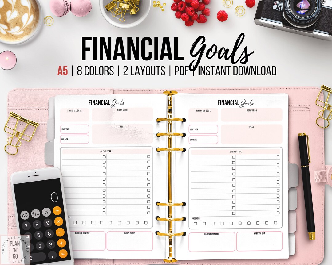 Financial Goals, Printable Financial Planner, Savings Goal, Money ...