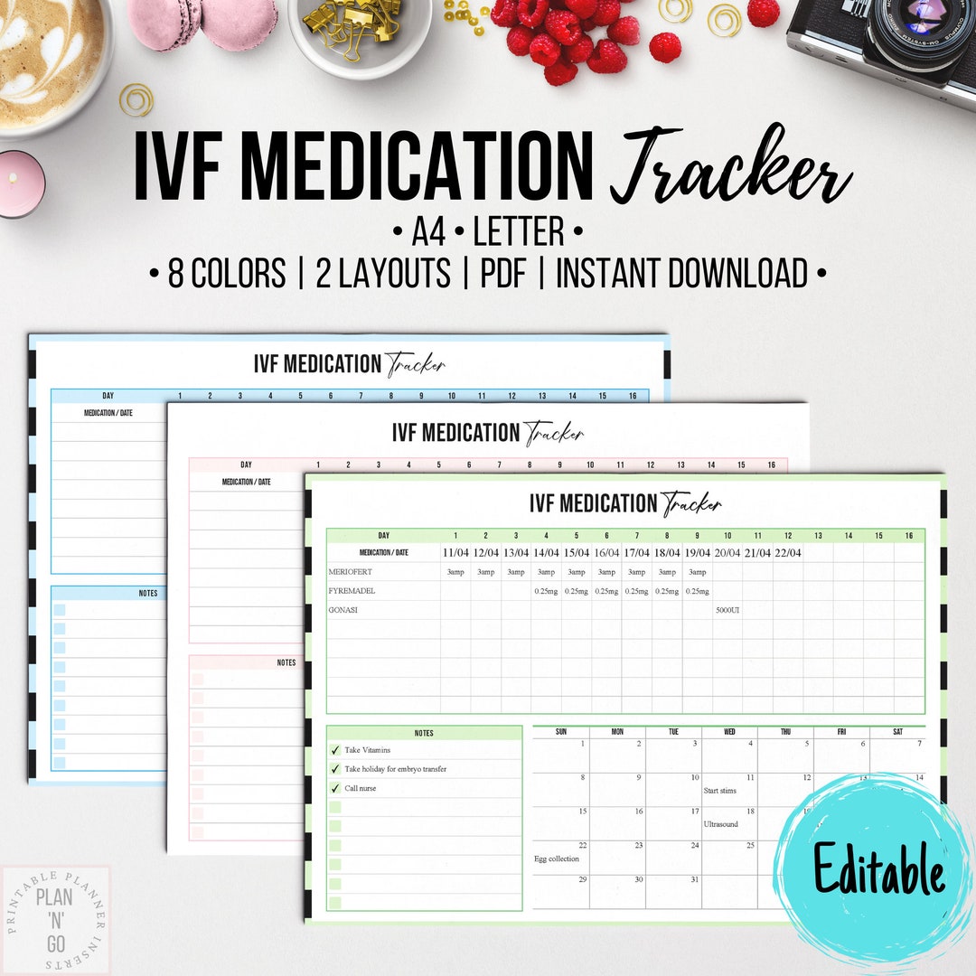 IVF Medication Tracker, Editable Conception Organizer, Sunday Start ...