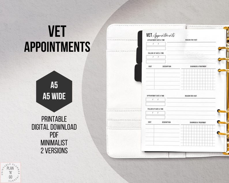 Vet Appointment Tracker, Printable Vet Visit, Pet Information ...