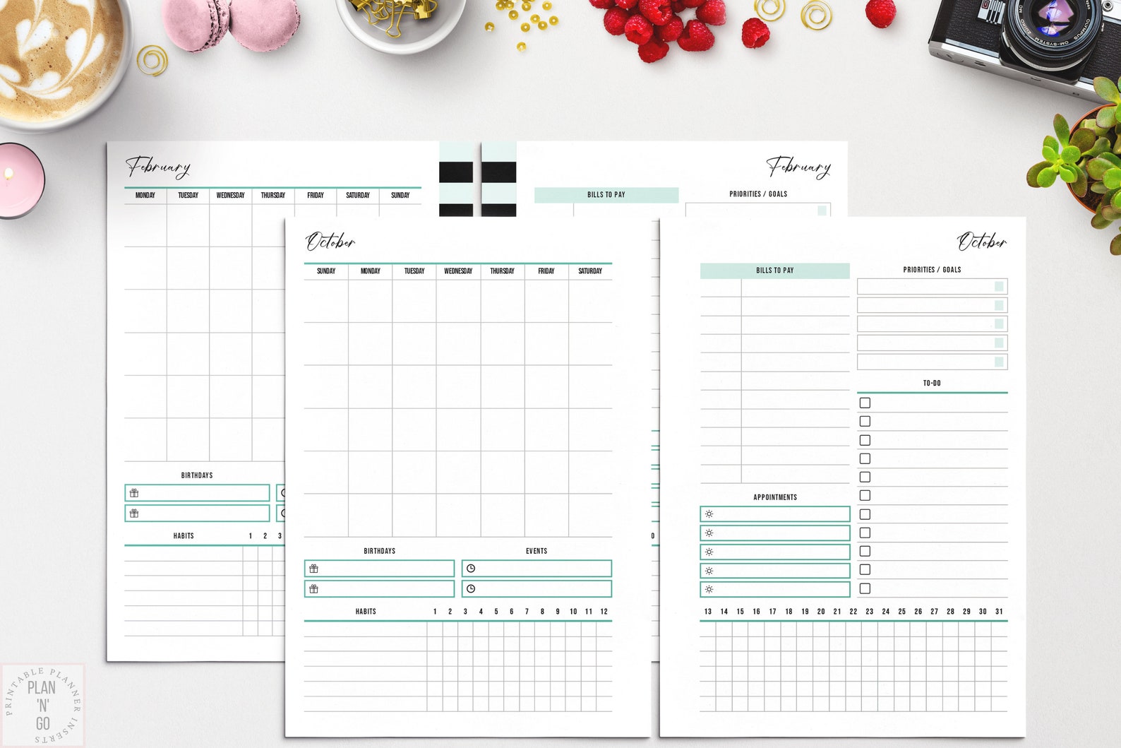 Month at a Glance Printable, Monthly Undated Calendar, Bill Tracker ...