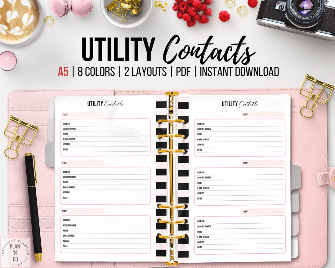 Printable Utility Contacts, Household Organizer, Utility Providers List ...
