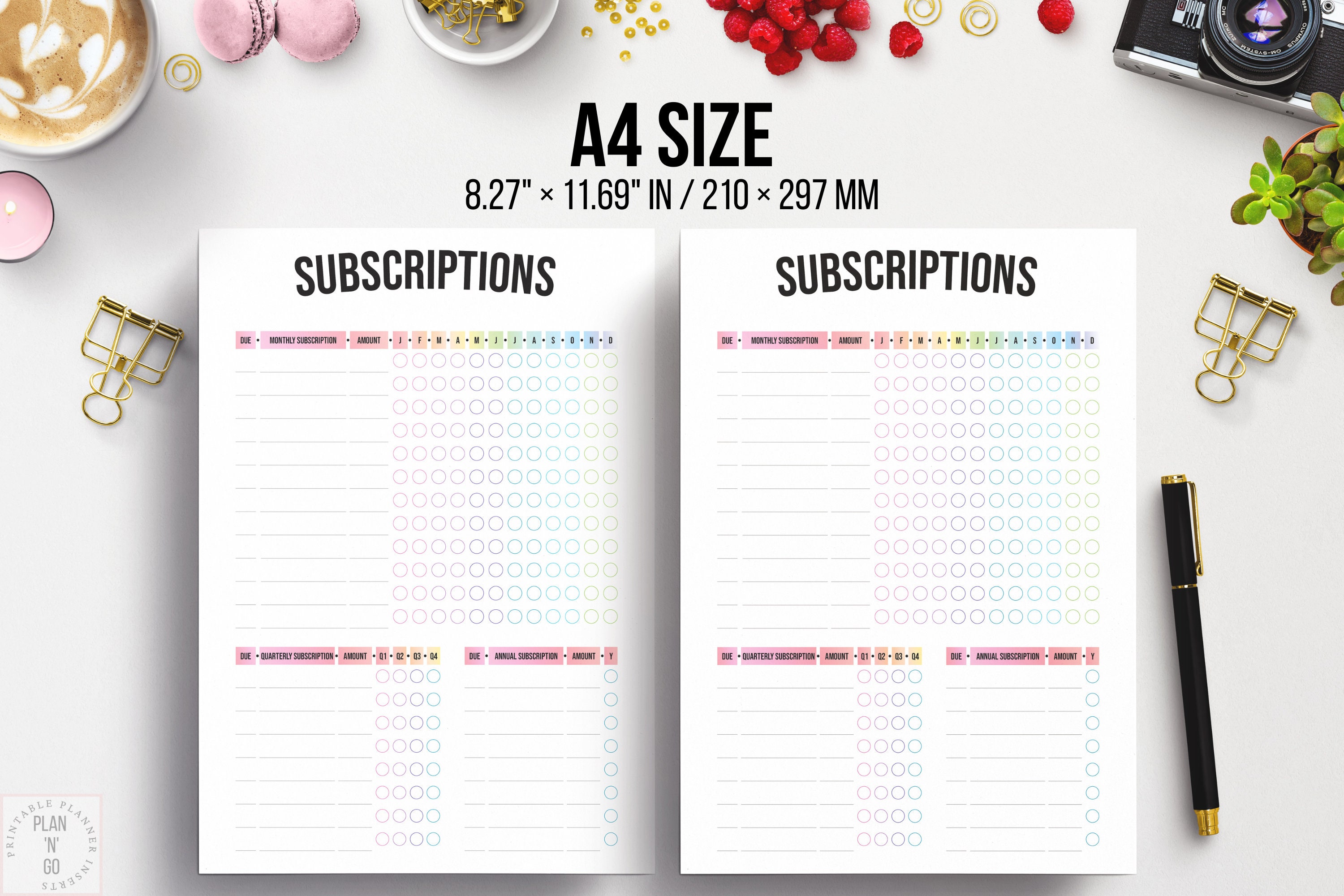 Editable Subscription Tracker Monthly Quarterly Yearly - Etsy