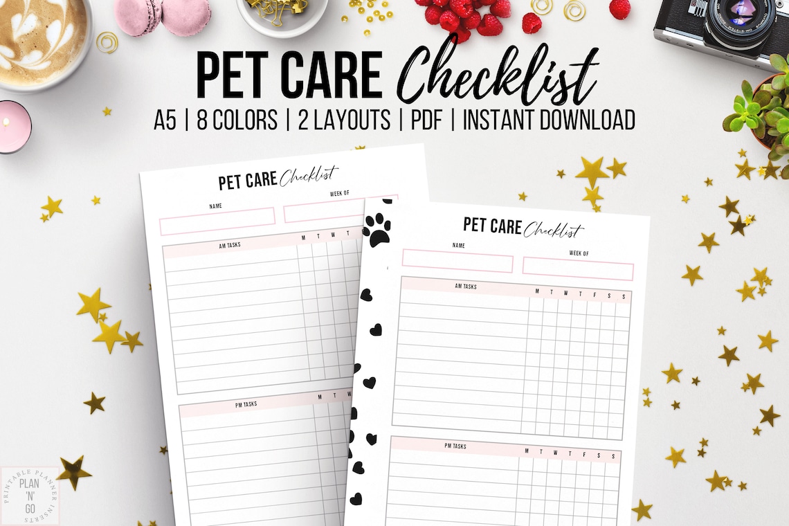 Pet Care Checklist Printable Dog Care Chart Cat Welfare - Etsy
