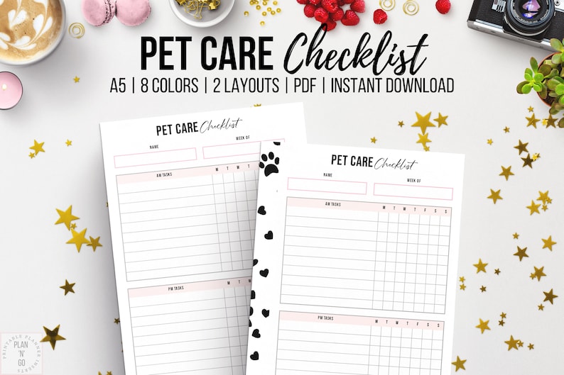 Pet Care Checklist Printable Dog Care Chart Cat Welfare - Etsy