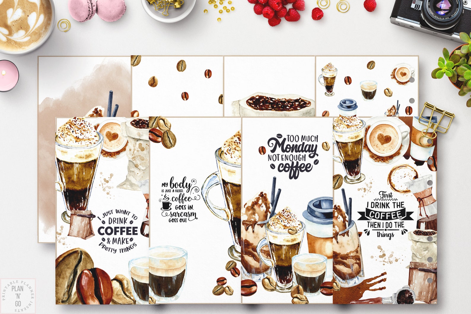 Coffee Dashboard, Printable Coffee Planner Cover, Personal Size Planner ...
