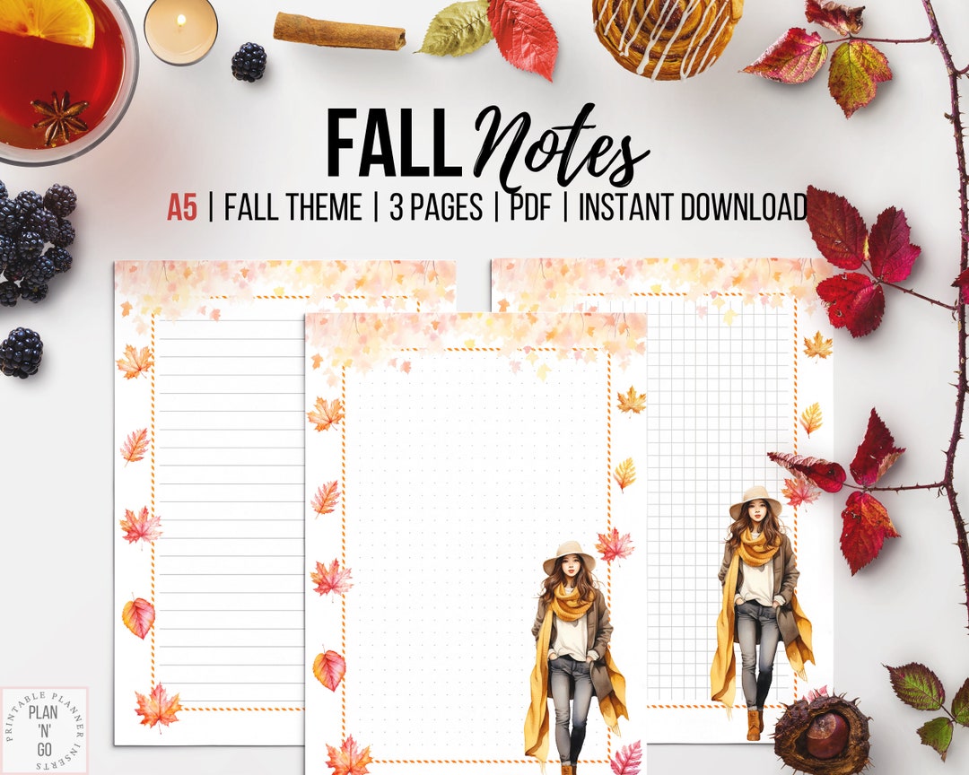 Fall Notes, Printable Notes Paper, Autumn Themed Writing Paper, Grid ...