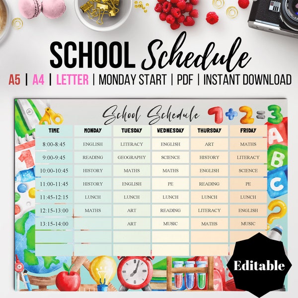 School Timetable Printable - Etsy