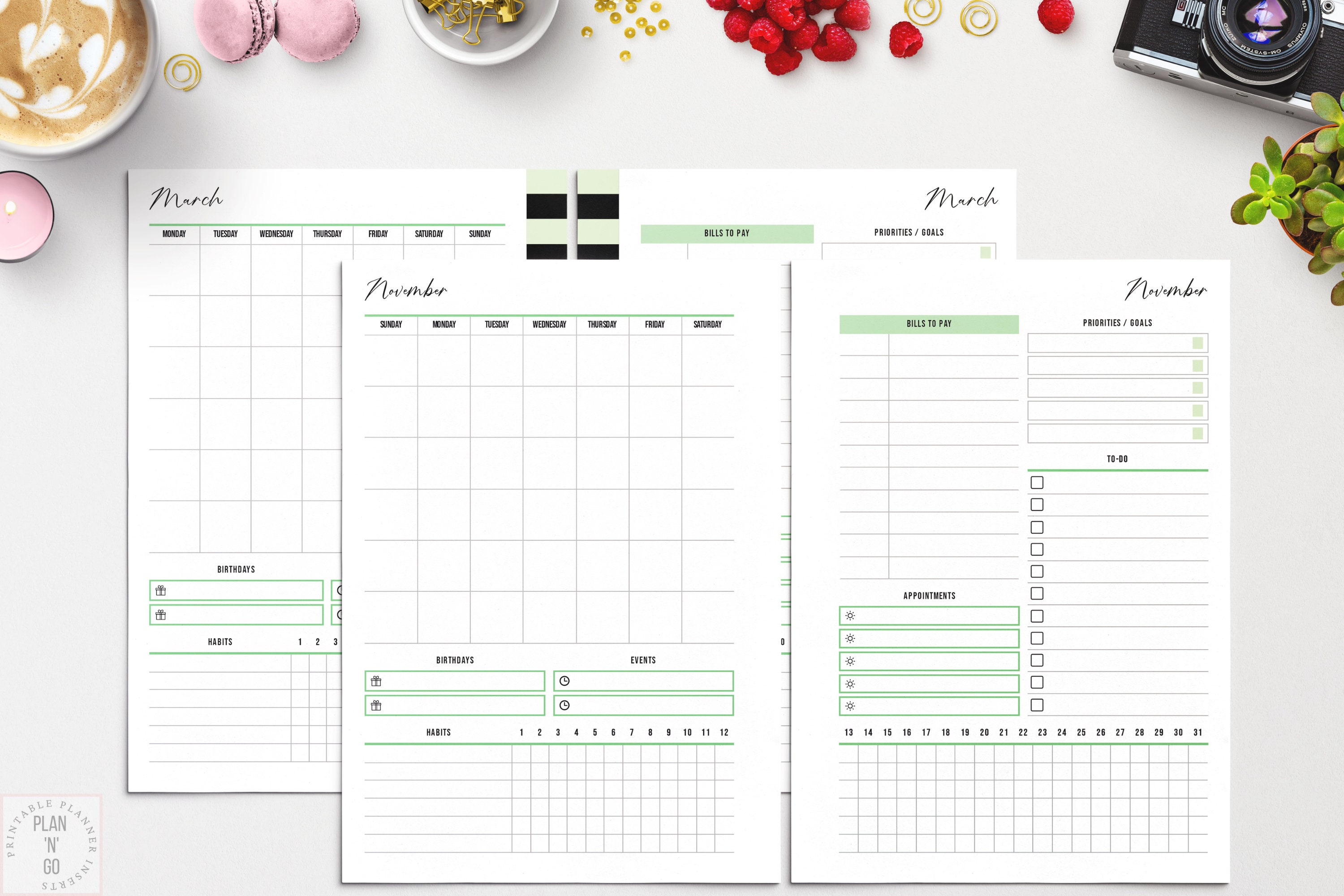 Month at a Glance Printable, Monthly Undated Calendar, Bill Tracker ...