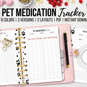 Pet Medication Tracker Printable Pet Medicine Chart Pet - Etsy