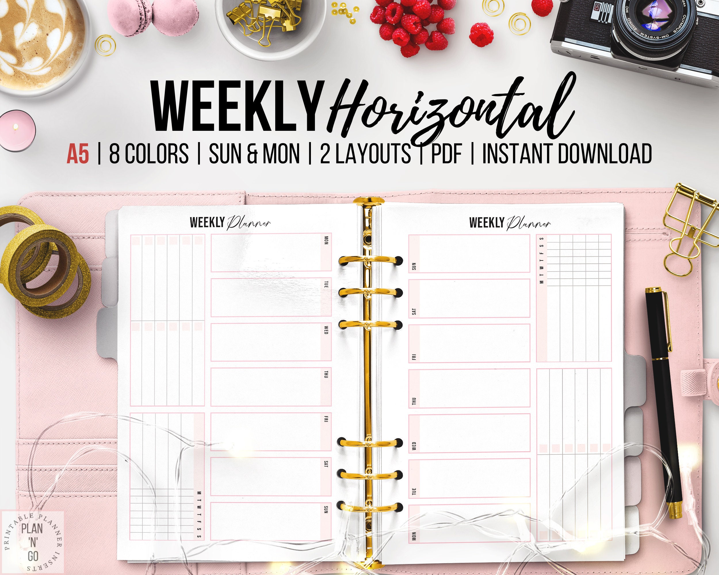 Weekly Horizontal Planner, Printable Undated Weekly Planner Template ...