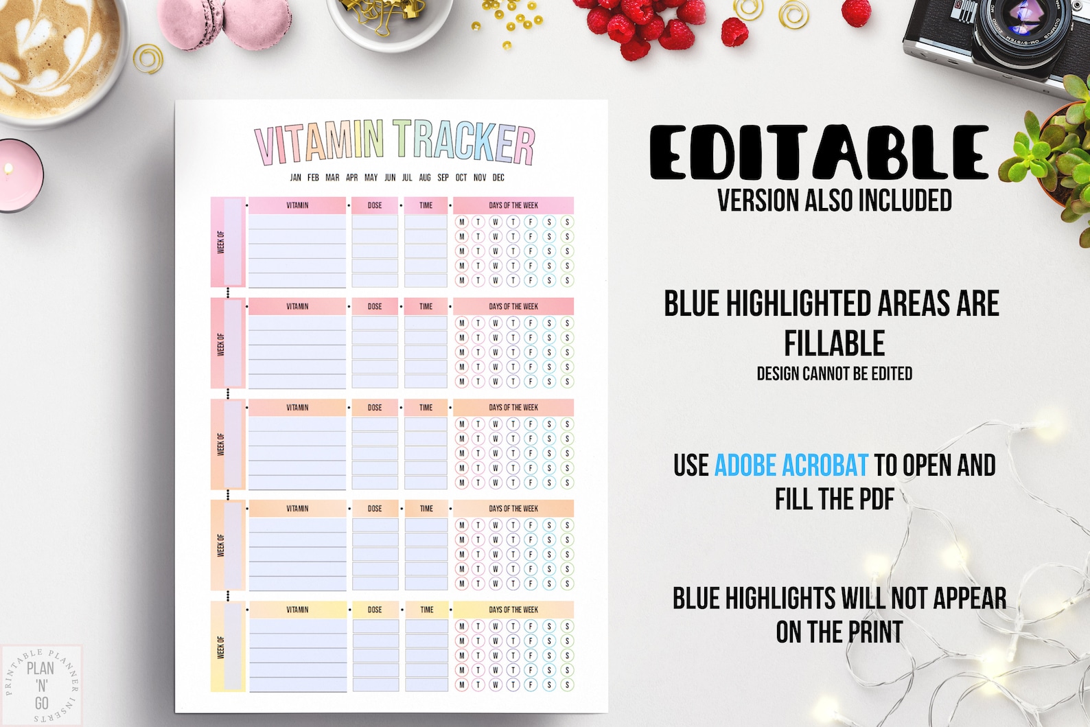 Editable Vitamin Tracker Printable Vitamin Cheat Sheet - Etsy