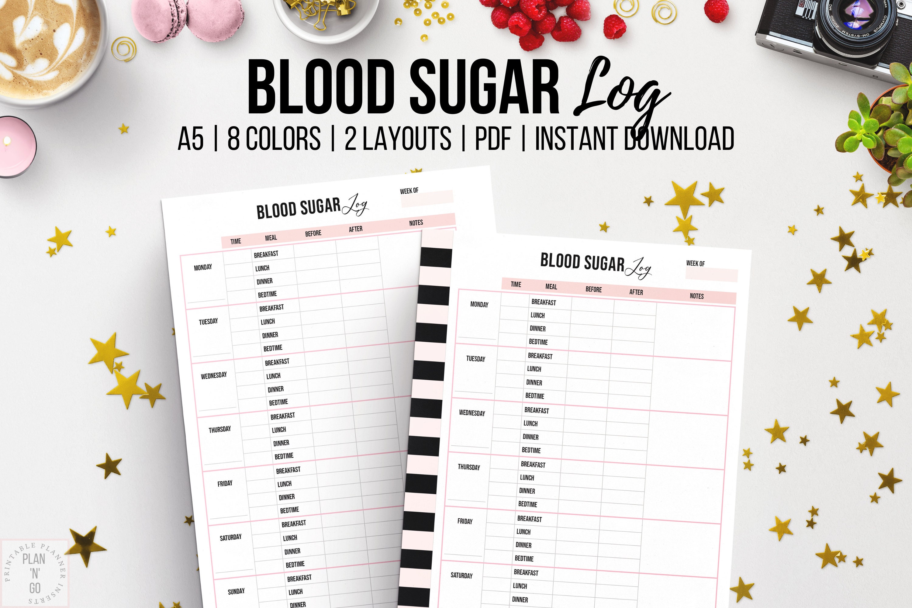 Blood Sugar Log, Printable Diabetes Tracker, Blood Glucose Monitor ...