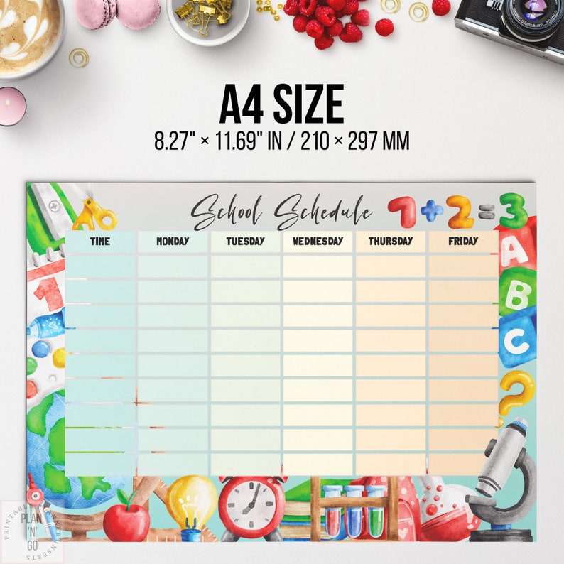 Horario escolar editable para niños, tema de útiles escolares, horario ...