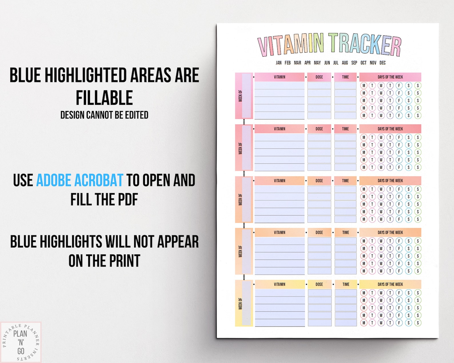 Editable Vitamin Tracker, Printable Vitamin Cheat Sheet, Health Tracker ...