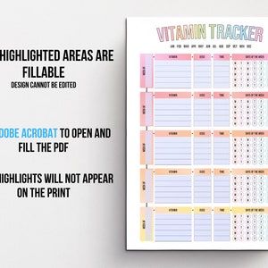 Editable Vitamin Tracker, Printable Vitamin Cheat Sheet, Health Tracker ...