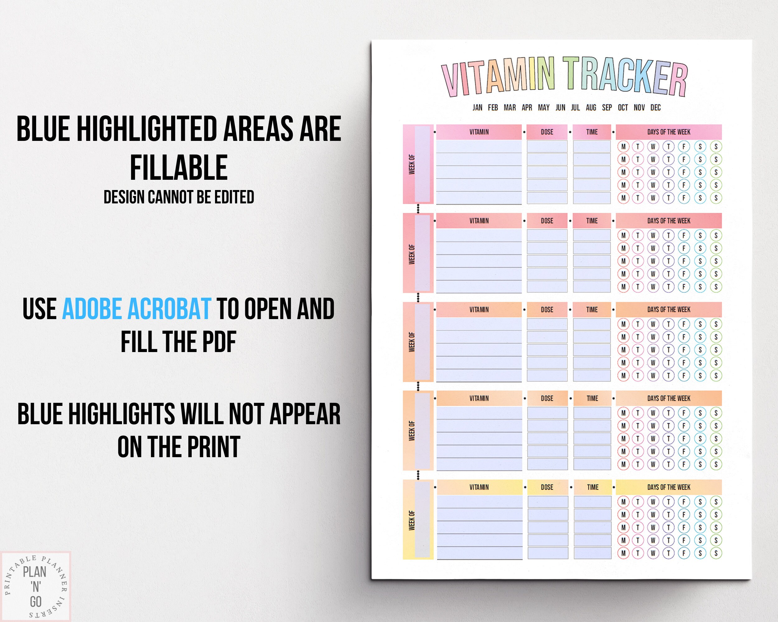 Editable Vitamin Tracker, Printable Vitamin Cheat Sheet, Health Tracker ...
