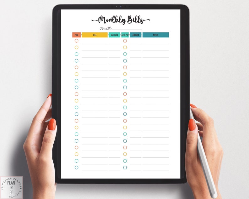 Editable Bill Tracker, Printable Monthly Bill Payment Checklist, Bill ...