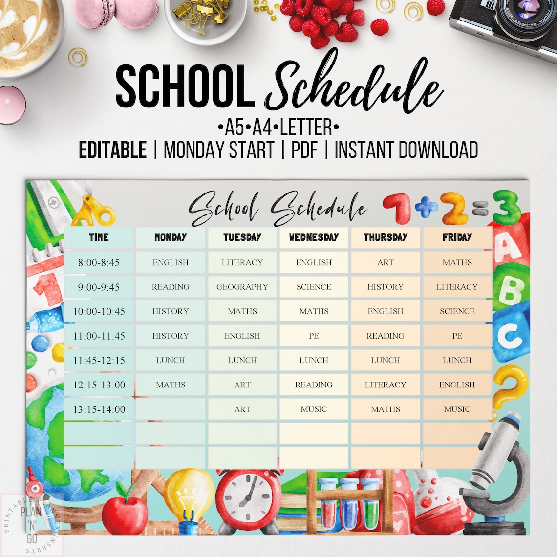 Editable School Schedule for Kids, School Supplies Theme, Printable ...