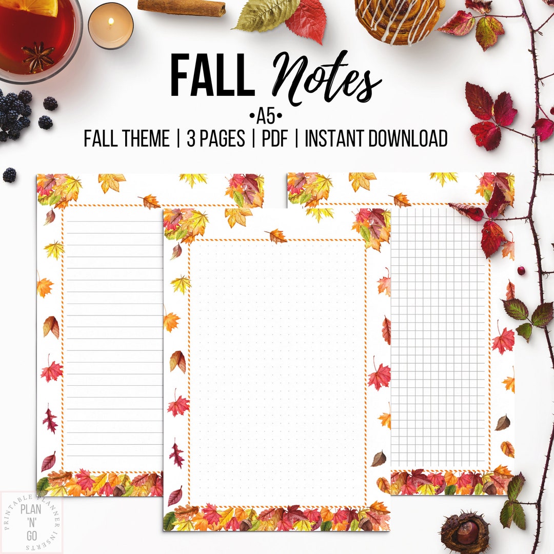 Fall Notes, Printable Notes Paper, Autumn Themed Writing Paper, Grid ...