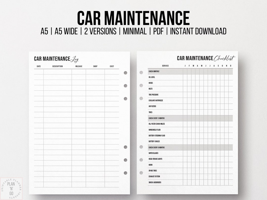Car Maintenance Log, Maintenance Checklist Printable, Auto Repair ...