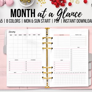 Month at a Glance Printable Monthly Undated Calendar Bill - Etsy