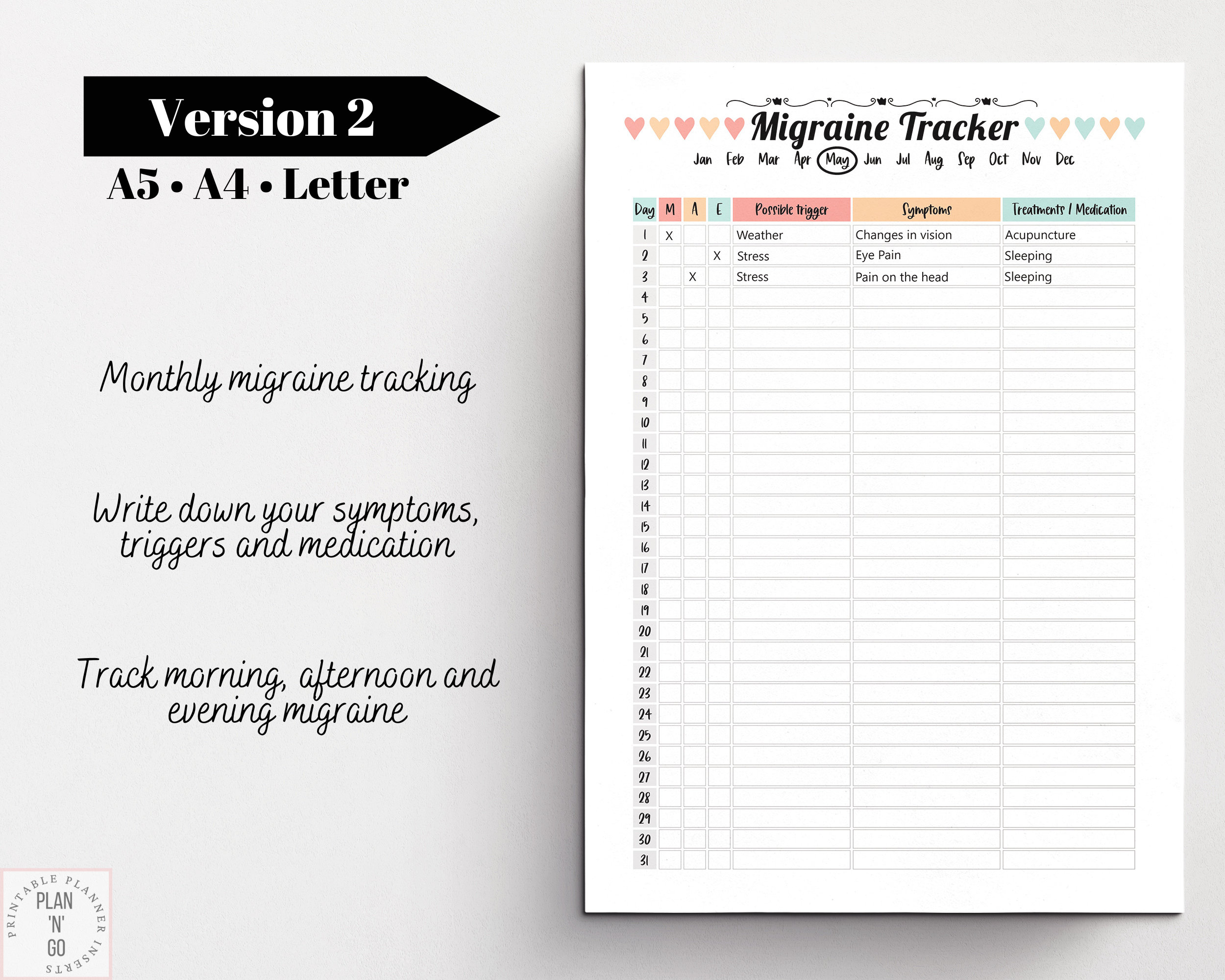 Migraine Tracker Printable, Headache Log, Pain Symptoms, Chronic Pain ...