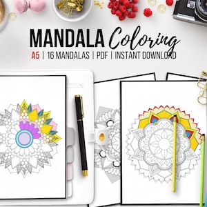 Floral Mandala Coloring Pages Set - Mindful Adult Meditation PDF Bundle ...