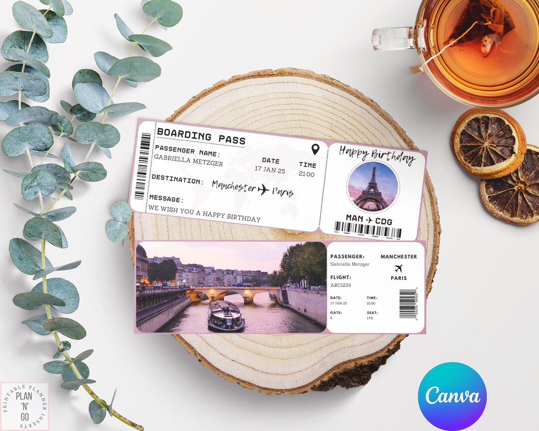 Editable Boarding Pass Ticket, Gift Certificate, Canva Template ...