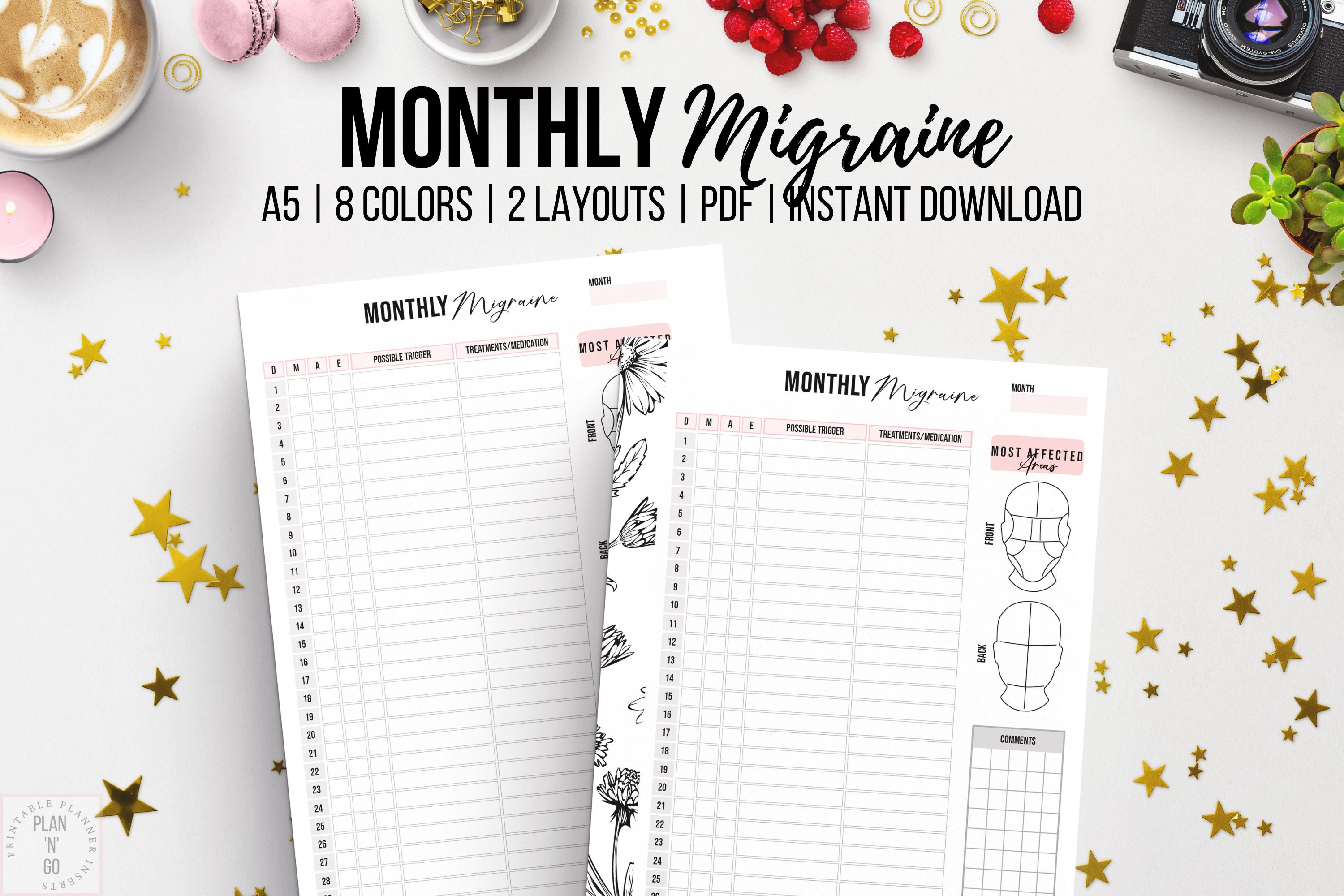 Migraine Tracker Printable Monthly Headache Log Chronic - Etsy