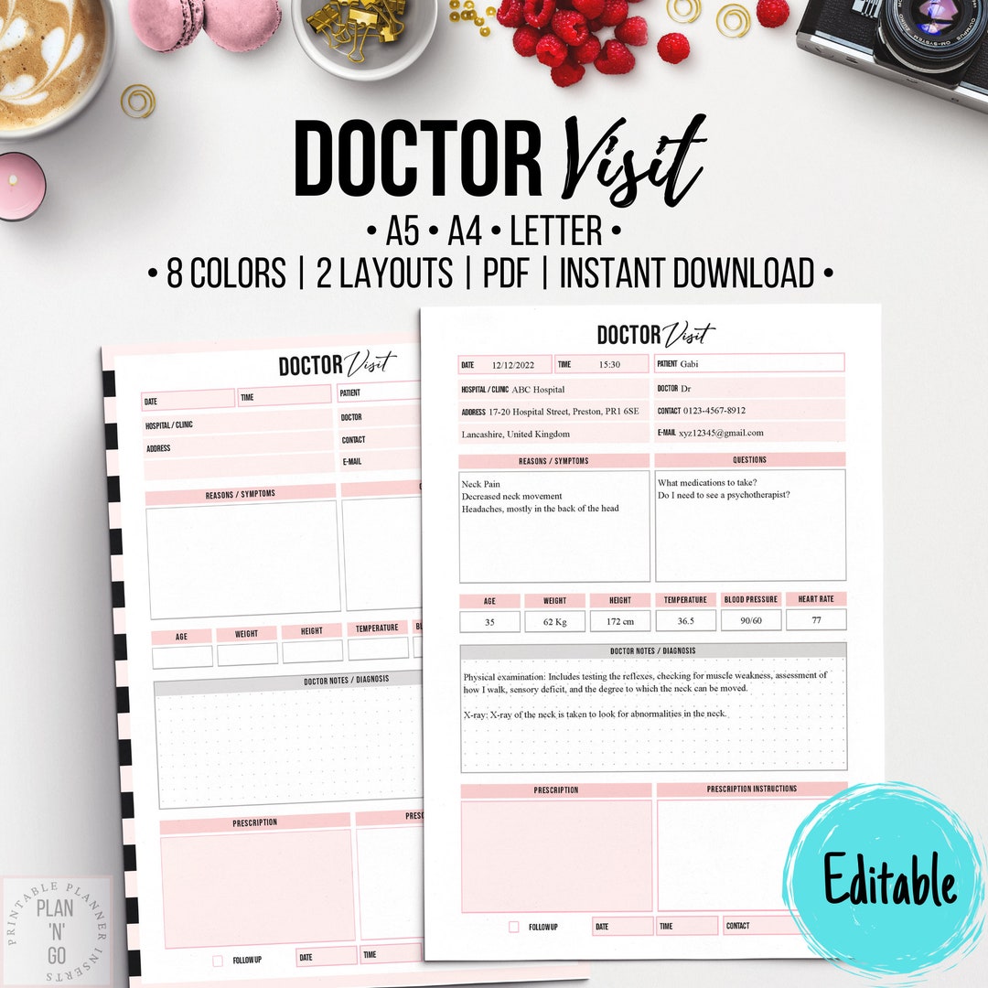 Editable Doctor Visit, Doctor Visit Tracker, Health Consultation Record ...