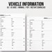 Vehicle Information Log, Printable Car Info Sheet, Minimalist Insert ...