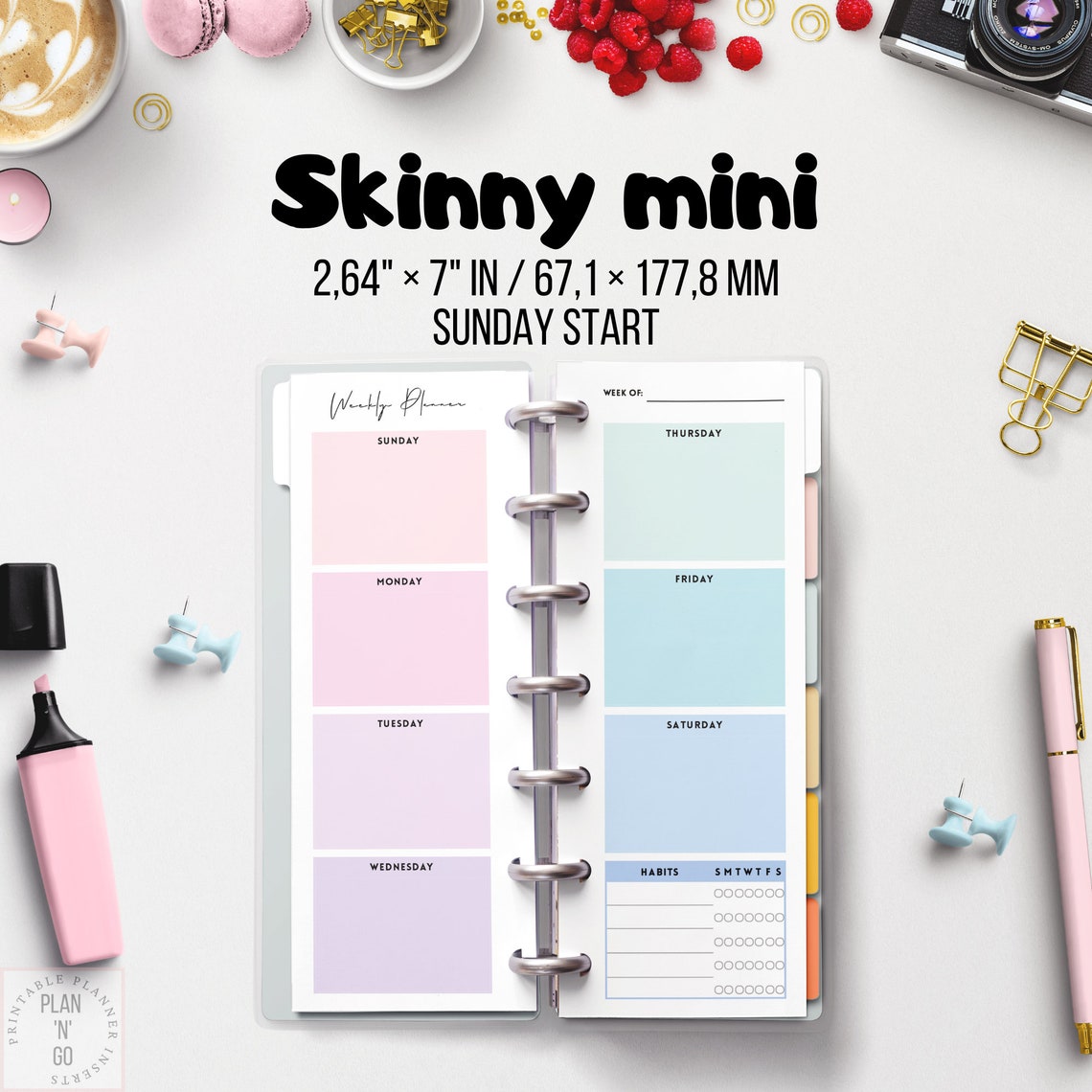 Skinny Mini, Weekly Horizontal Printable, Weekly Undated Planner Insert ...