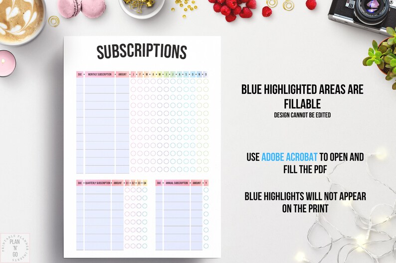 Editable Subscription Tracker Monthly Quarterly Yearly - Etsy