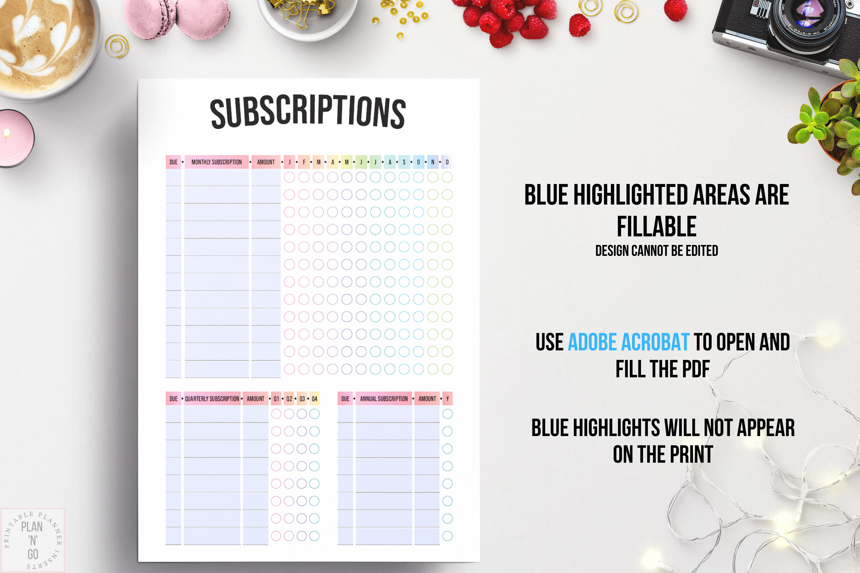 Editable Subscription Tracker Monthly Quarterly Yearly - Etsy