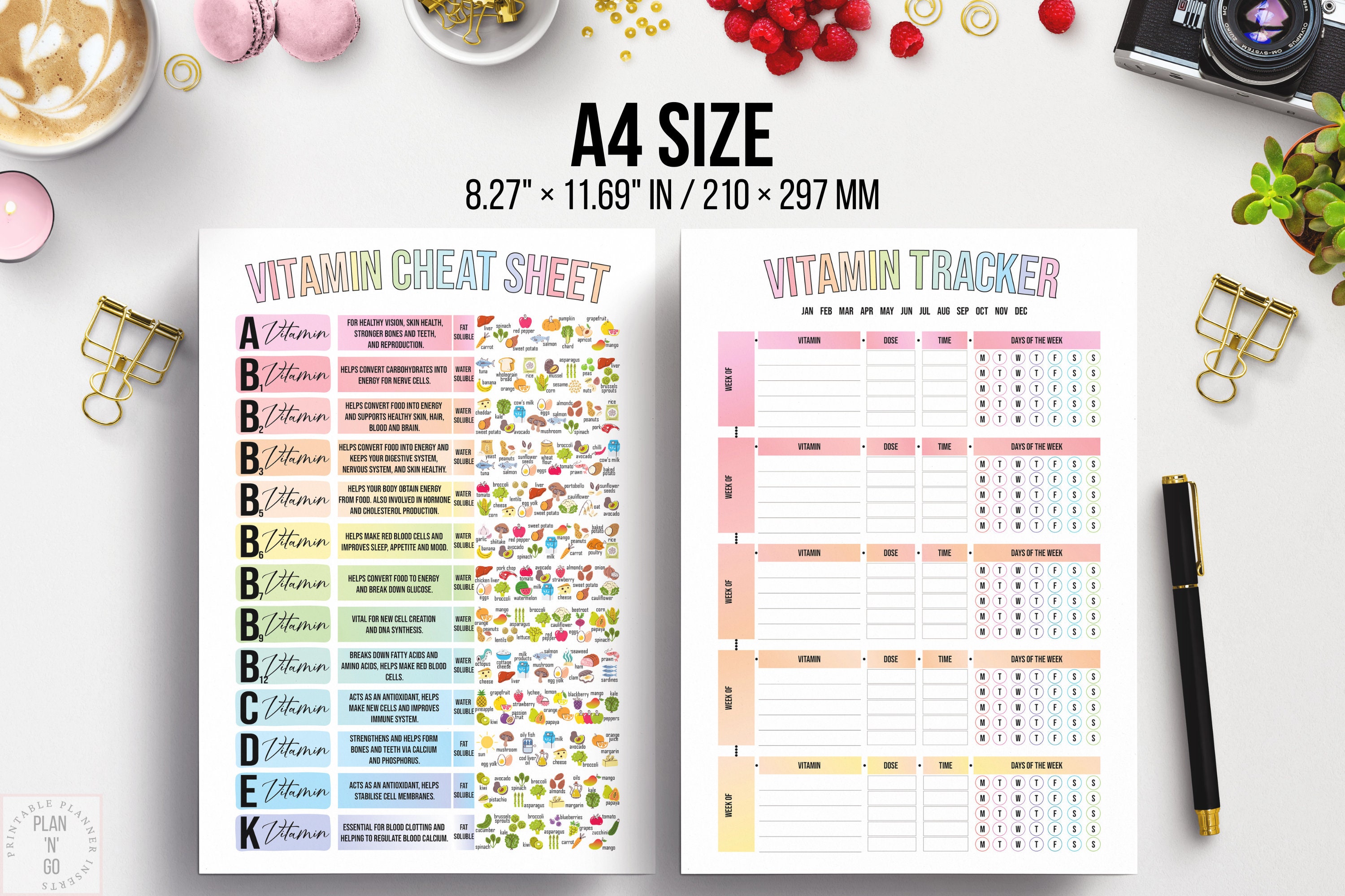 Editable Vitamin Tracker Printable Vitamin Cheat Sheet - Etsy