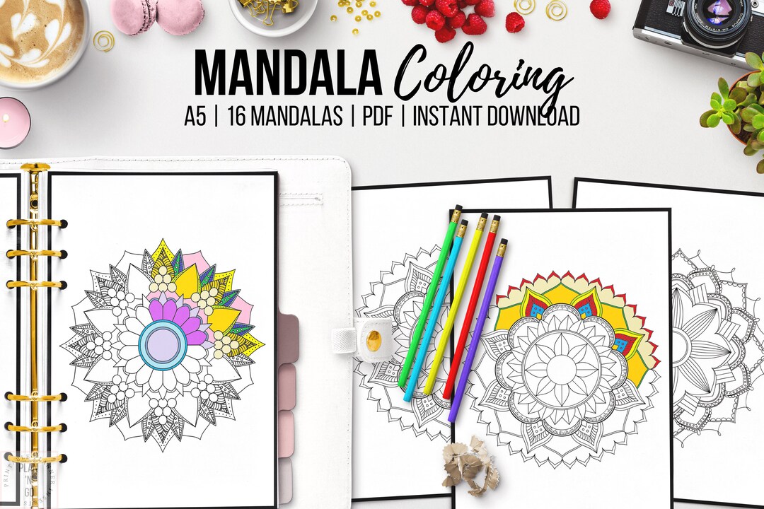Floral Mandala Coloring Pages Set Mindful Adult Meditation PDF Bundle ...