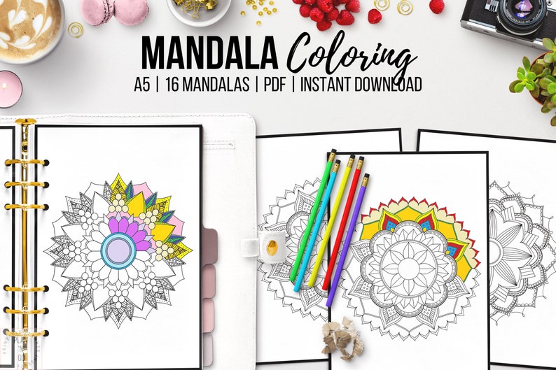 Floral Mandala Coloring Pages Set Mindful Adult Meditation PDF Bundle ...