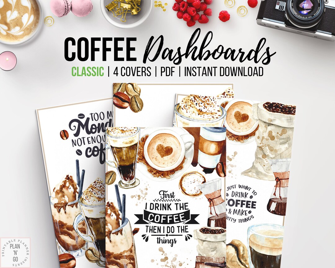Coffee Planner Dashboard, Printable Planner Cover, Set of 4, Coffee ...