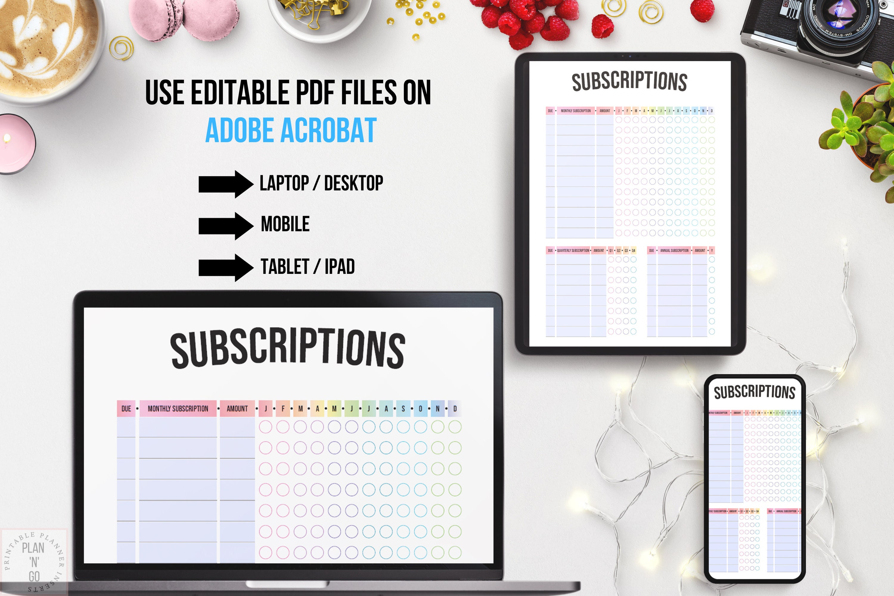 Editable Subscription Tracker Monthly Quarterly Yearly - Etsy