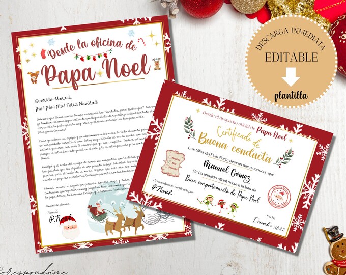EDITABLE Official Letter to Santa and Official Nice List Certificate ...