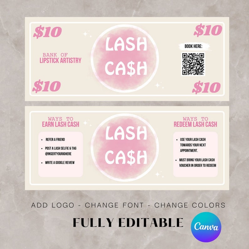 Lash Cash, Lash Voucher, Lash Coupon, Printable & Editable Beauty ...