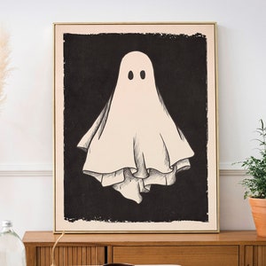 Cute Ghost Decor for Wall, Printable Halloween Poster Vintage, Black ...